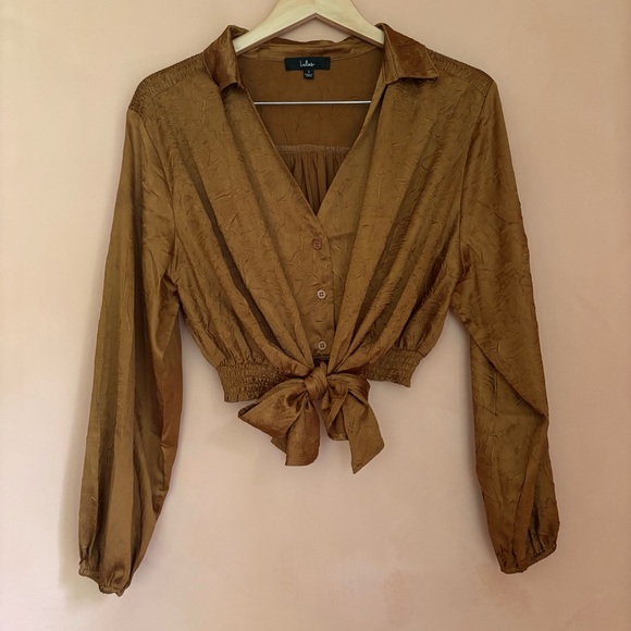 Lulus | Tops | Lulus Copper Long Sleeve Crinkle Satin Crop Top Small ...